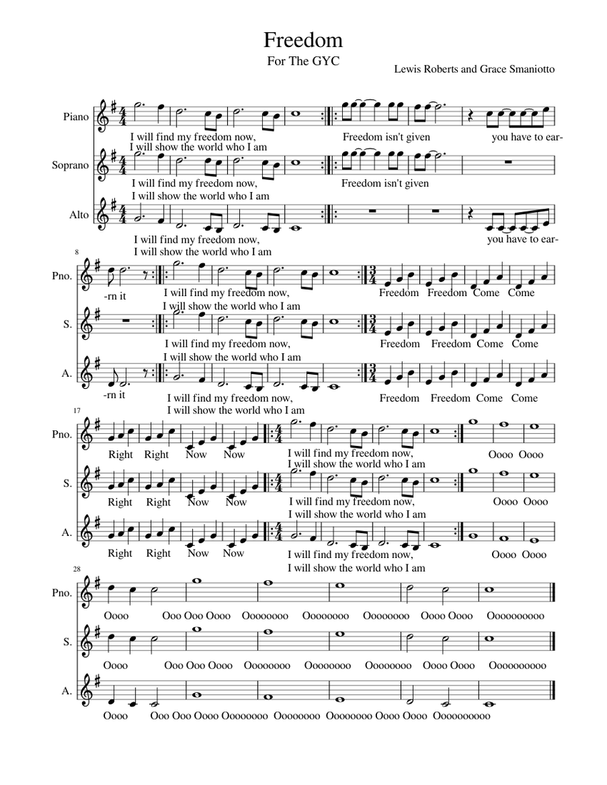 Freedom Sheet music for Piano, Soprano, Alto (Mixed Trio) | Musescore.com