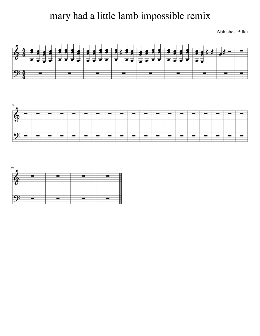 Mary had a little lamb easy remix Sheet music for Piano (Solo ...