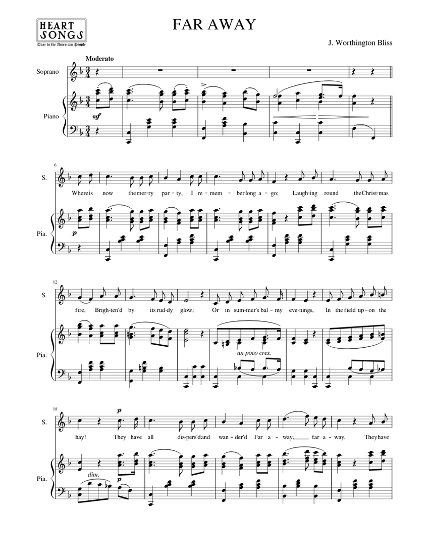 FAR AWAY Sheet music for Piano, Soprano (Piano-Voice) | Musescore.com