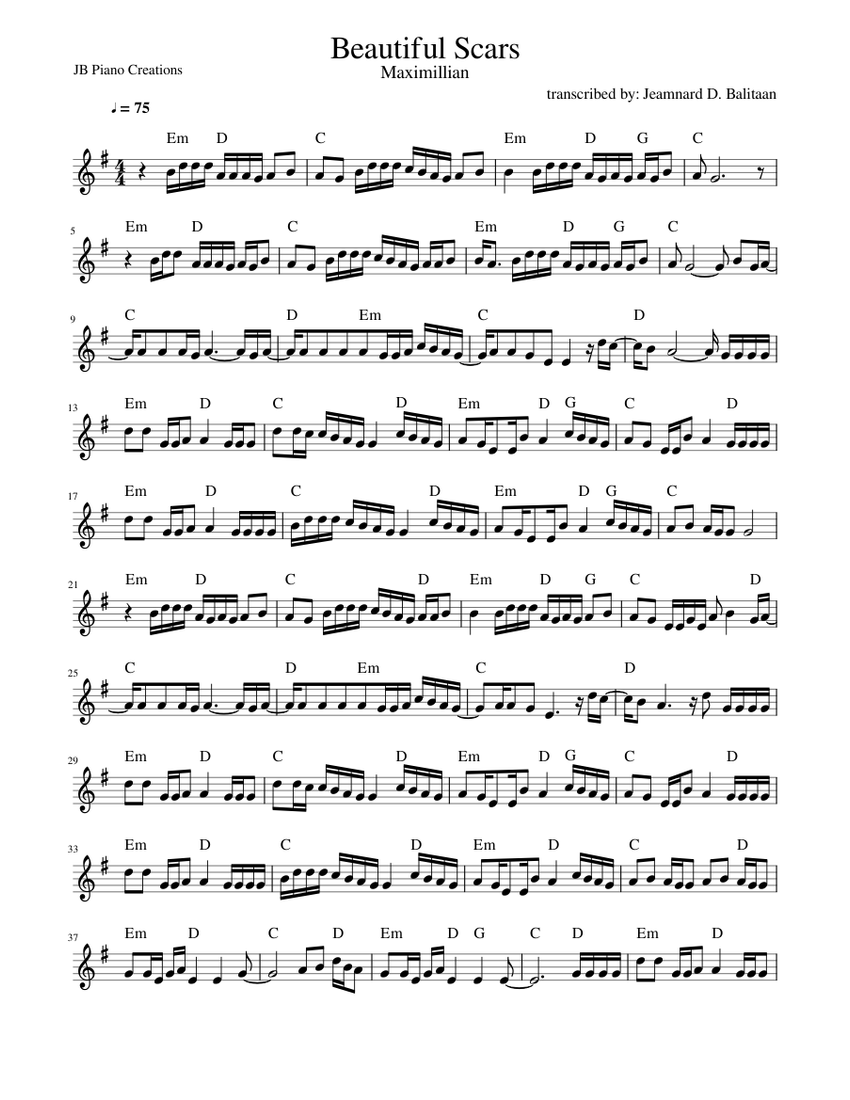 Beautiful Scars by Maximillian Sheet music for Piano (Solo) Easy ...