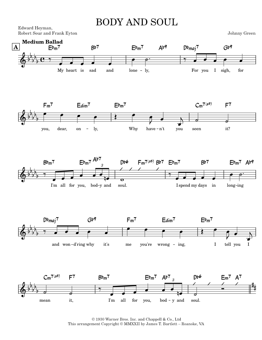 Body and Soul [lead sheet] Sheet music for Piano (Solo) Easy ...