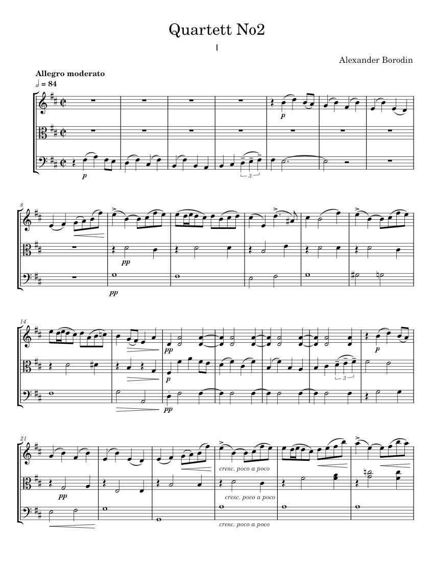 Quartett No2 - Alexander Borodin Sheet music for Violin, Viola, Cello (String Trio) | Musescore.com