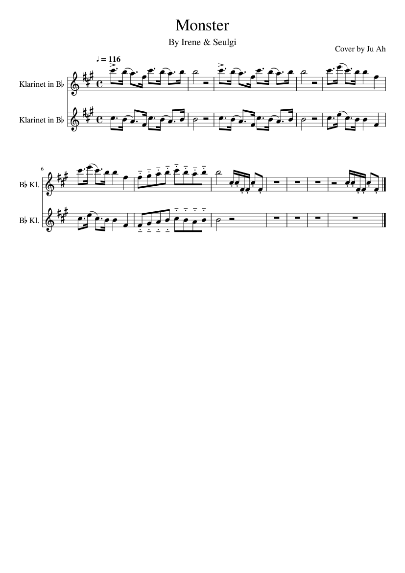 Monster - Irene & Seulgi Clarinet Sheet Music Sheet music for Clarinet ...