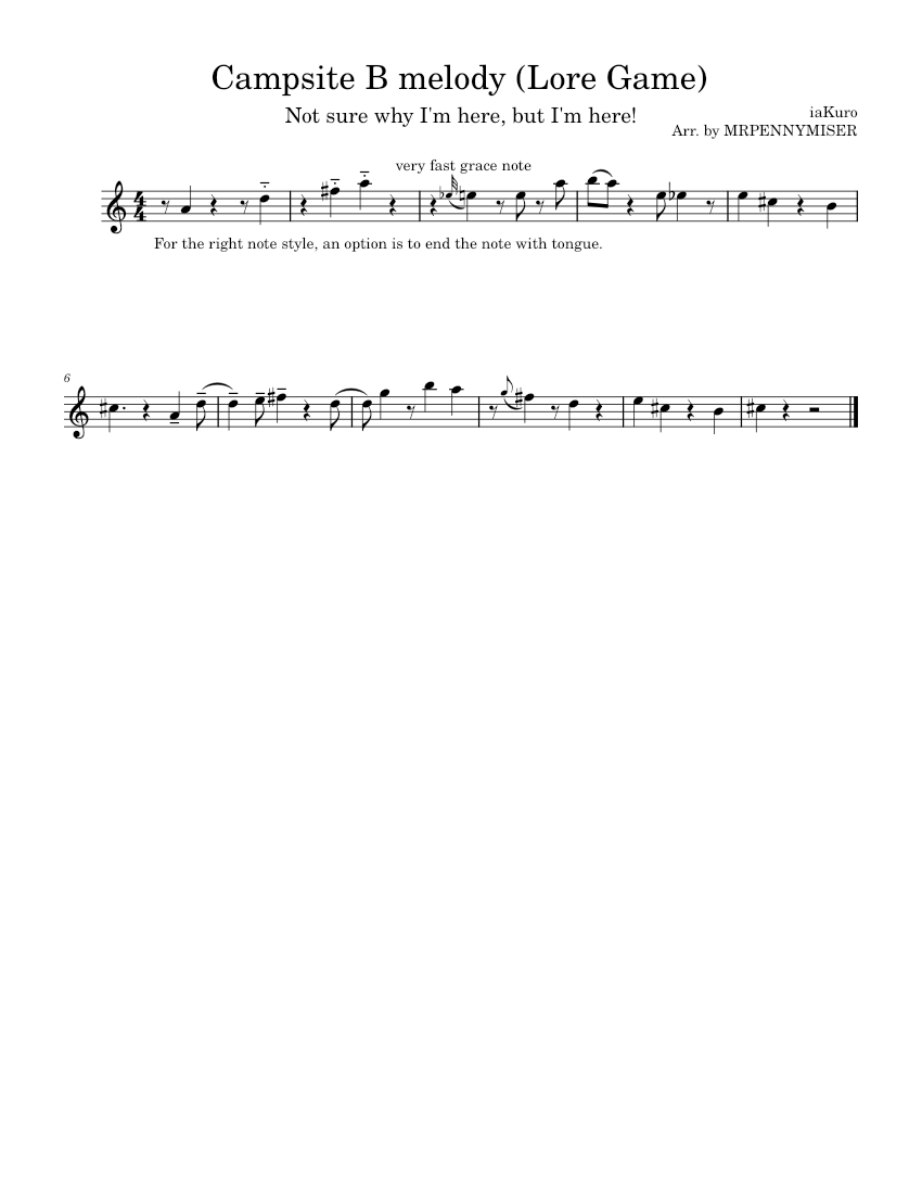 Campsite B Melody from Lore Game Roblox - iaKuro Sheet Music for ...