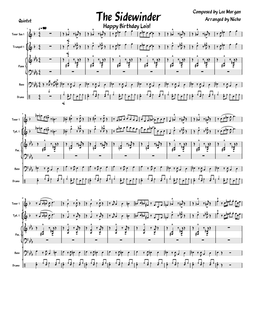 Sidewinder Sheet music for Piano, Saxophone tenor, Trumpet in b-flat ...