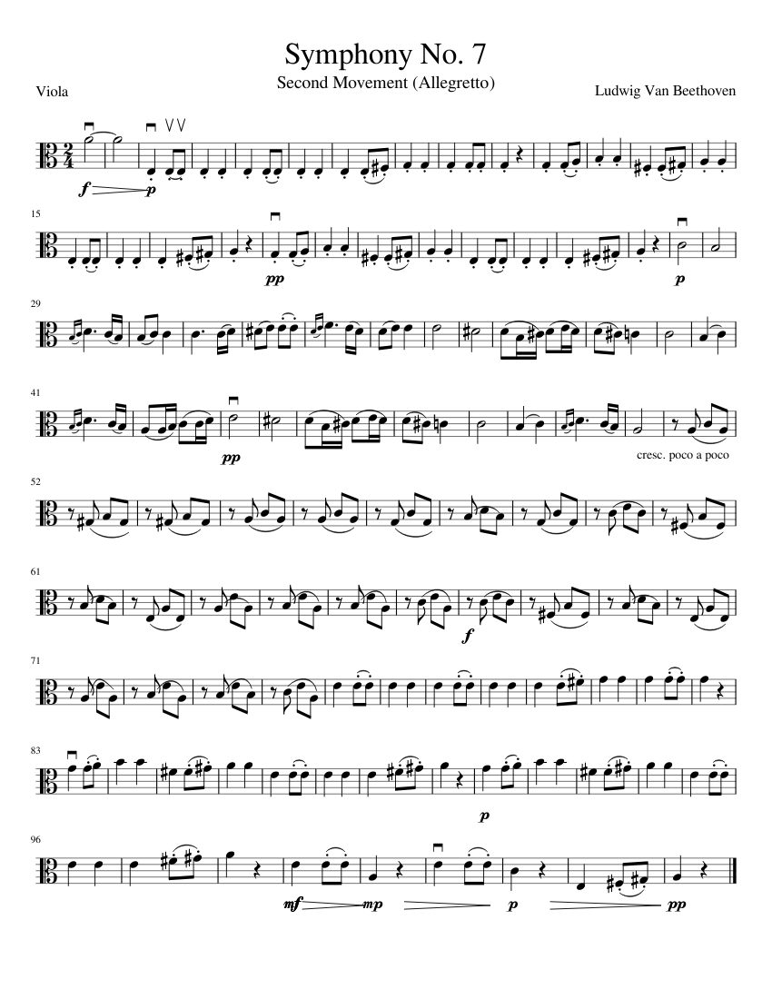 Beethoven Symphony No. 7 Viola Sheet music for Viola (Solo) | Musescore.com