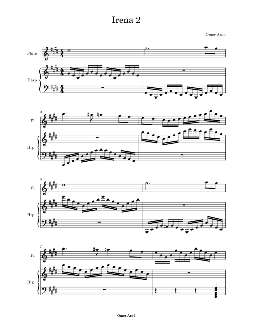 Irena 22 Sheet music for Flute, Harp (Mixed Duet) | Musescore.com