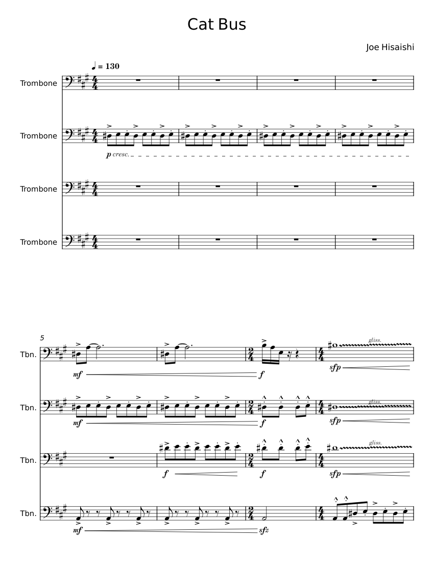 Cat Bus - Joe Hisaishi Sheet music for Trombone (Mixed Quartet ...