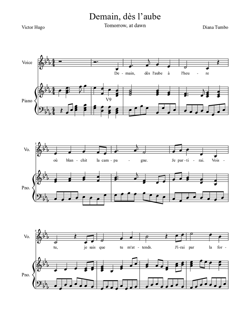 Demain, dès l’aube Sheet music for Piano, Voice (other) (Piano-Voice ...