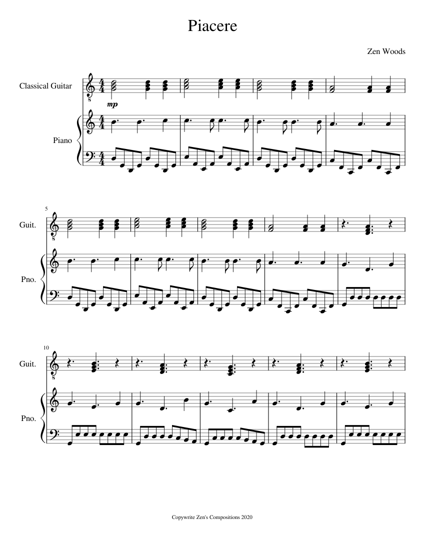 Piacere Sheet music for Piano, Guitar (Mixed Duet) | Musescore.com