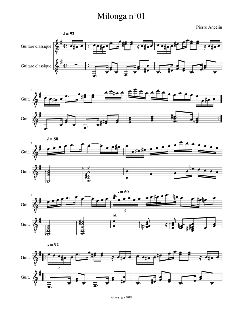 Milonga Sheet music for Guitar (Mixed Duet) | Musescore.com