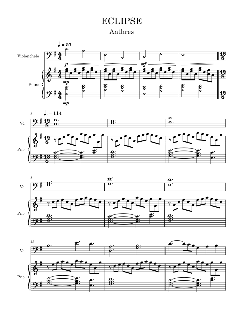 Eclipse – Anthres Sheet music for Piano, Cello (Mixed Duet) | Musescore.com