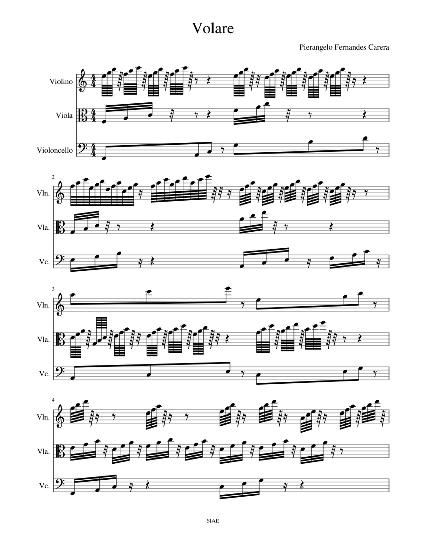 Volare Sheet music for Violin, Viola, Cello (String Trio) | Musescore.com