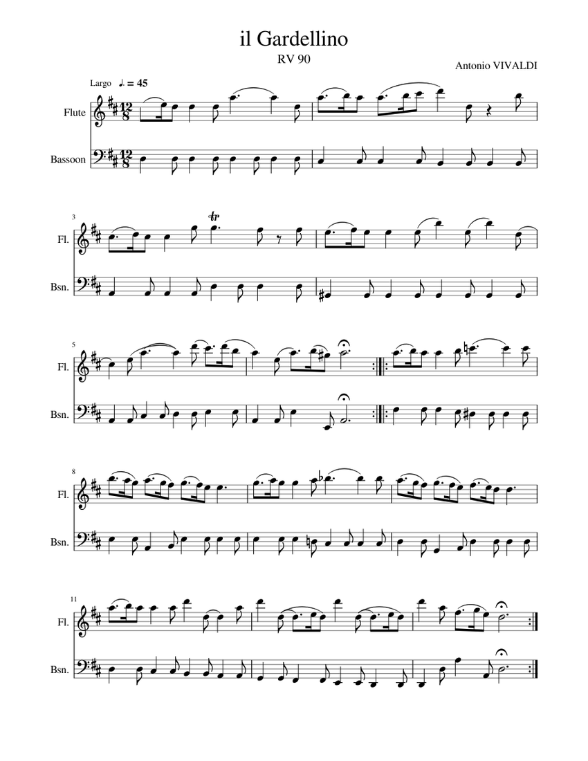 Antonio VIVALDI - Il Gardellino Sheet music for Flute, Bassoon ...