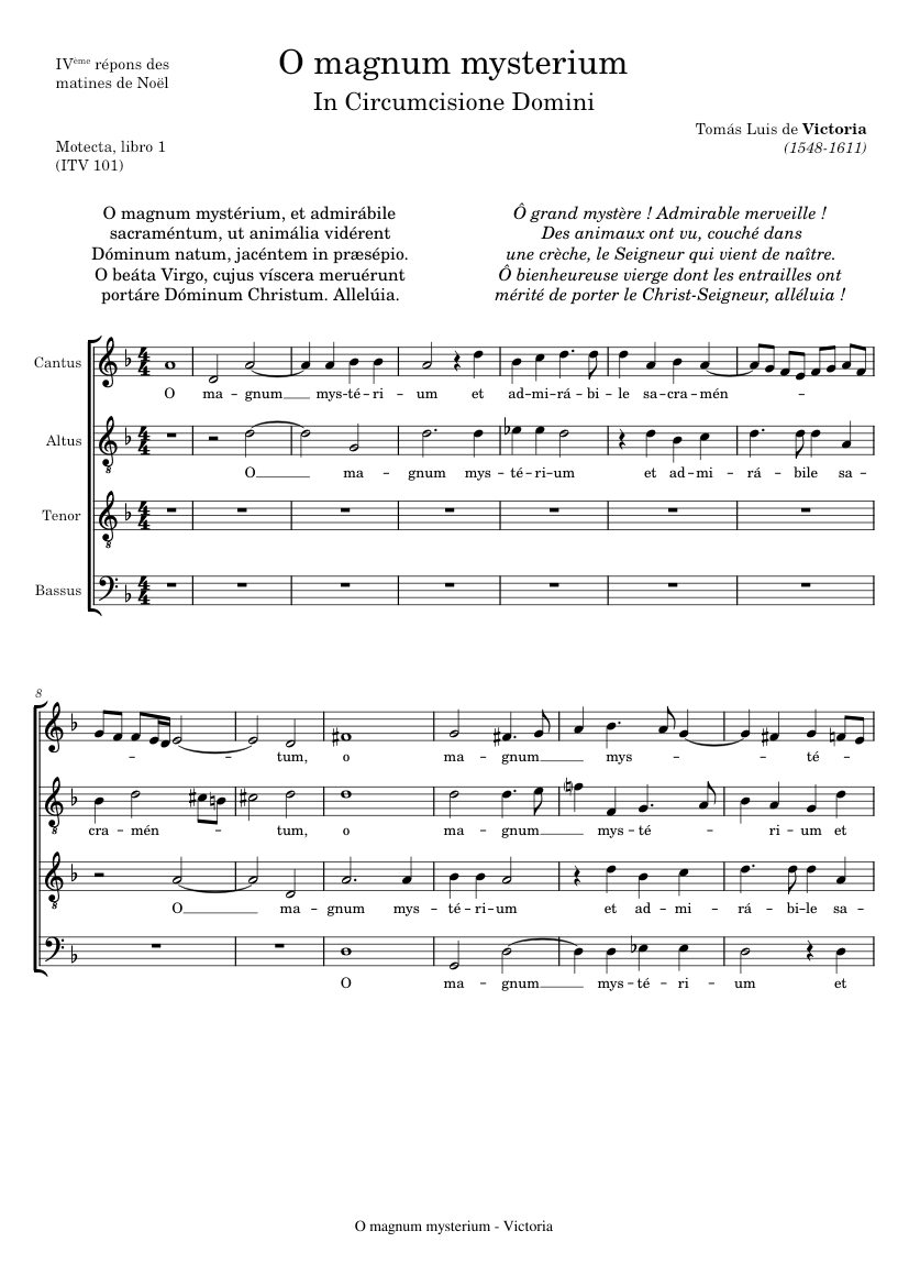 O magnum mysterium - Victoria Sheet music for Soprano, Alto, Tenor ...