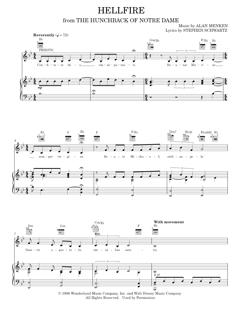 Hellfire Sheet music for Piano, Vocals by Stephen Schwartz Official ...
