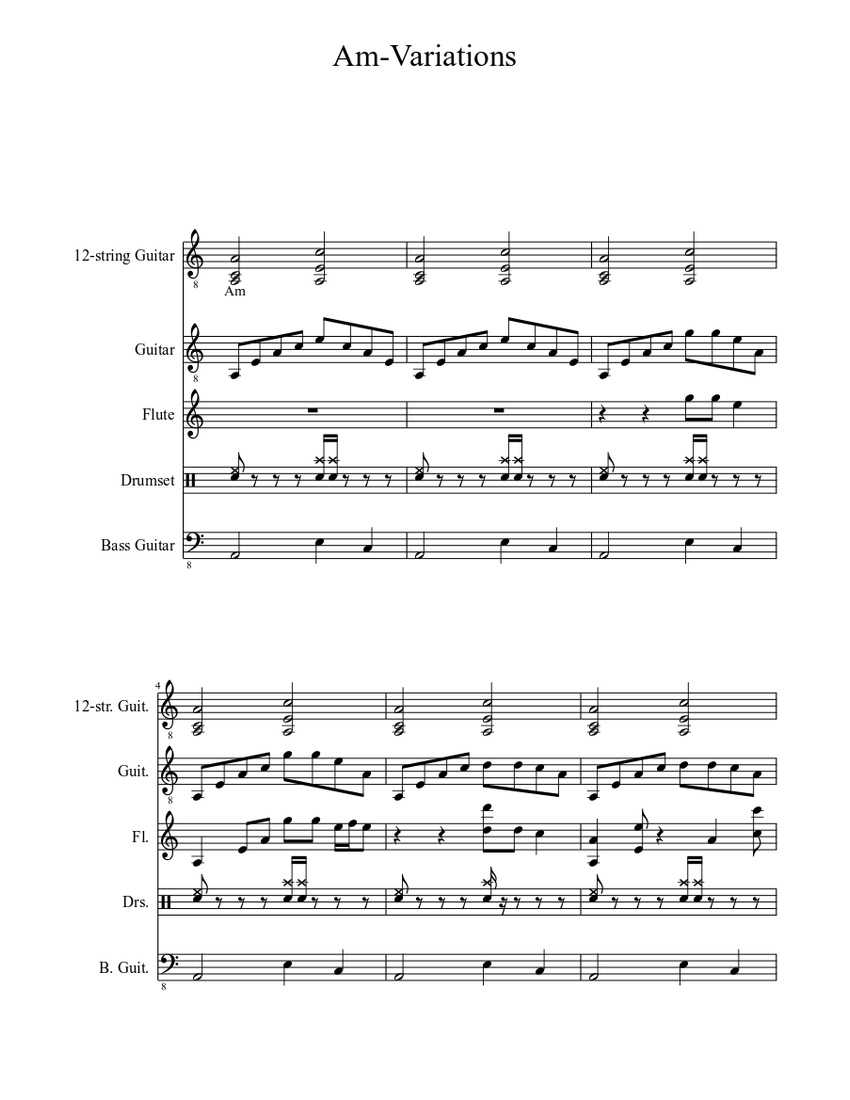A-minor Variations Sheet music for Flute, Guitar (Mixed Duet ...