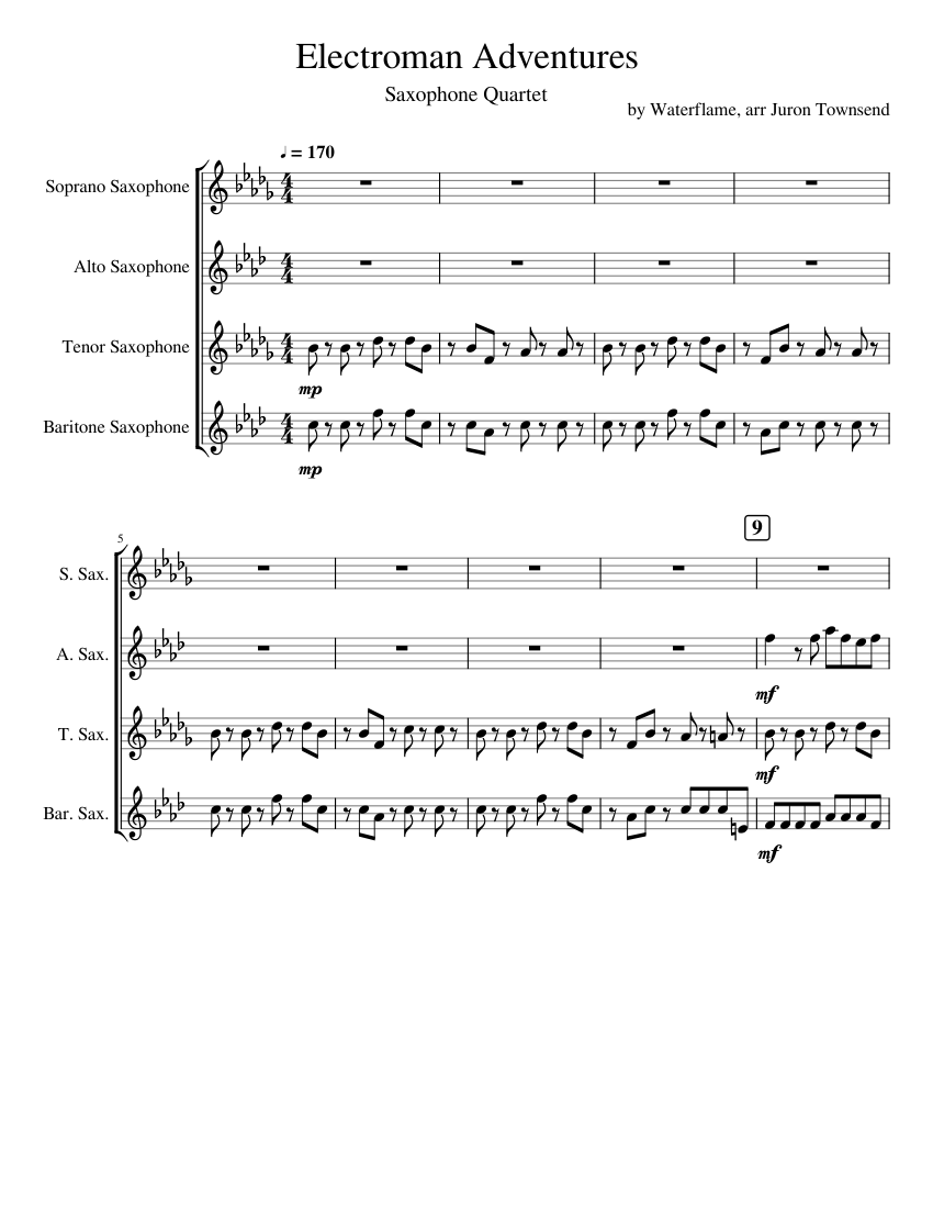 Electroman Adventures - Saxophone Quartet Sheet music for Saxophone alto, Saxophone tenor ...