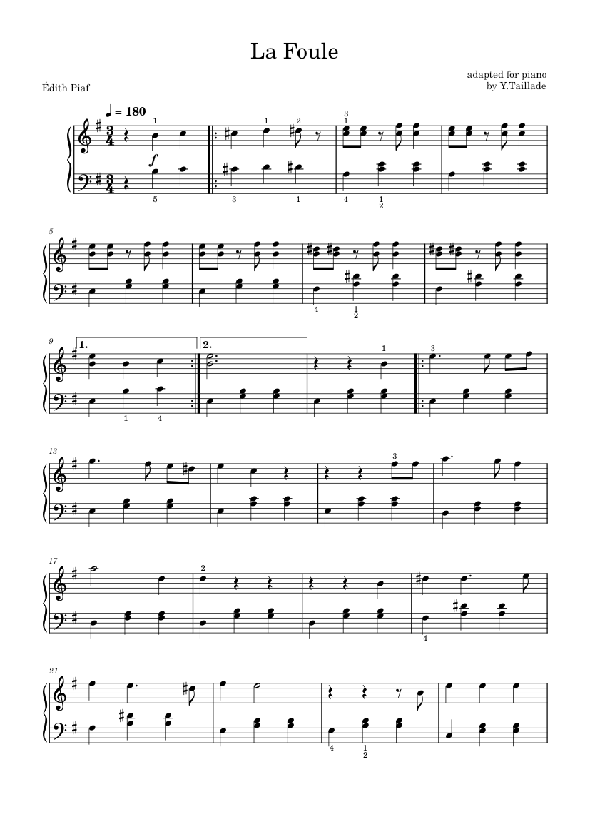 La foule – Édith Piaf La foule - Edith Piaf Sheet Music for Piano (Solo ...