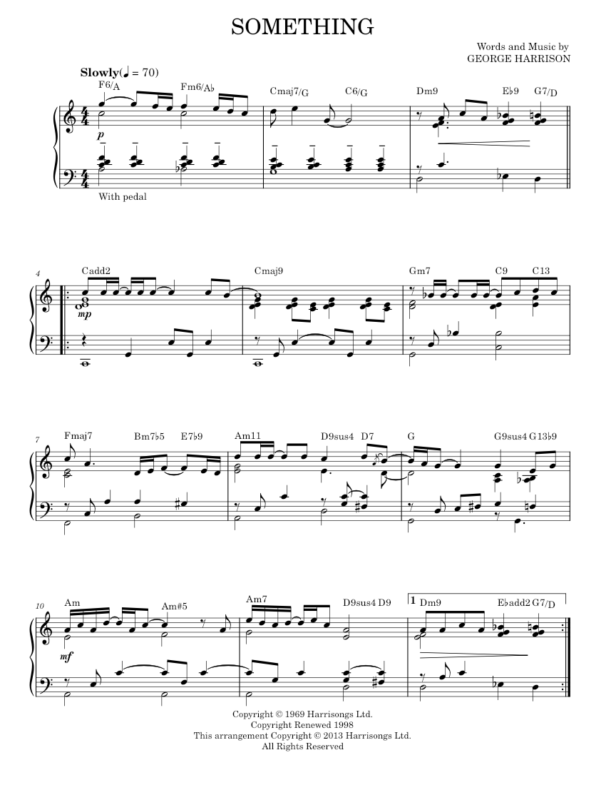 Play Official version of Something Sheet Music by The Beatles for Piano ...