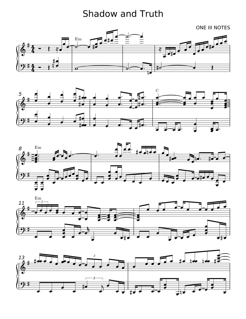 Shadow and Truth - ONE III NOTES Sheet music for Piano (Piano Duo ...