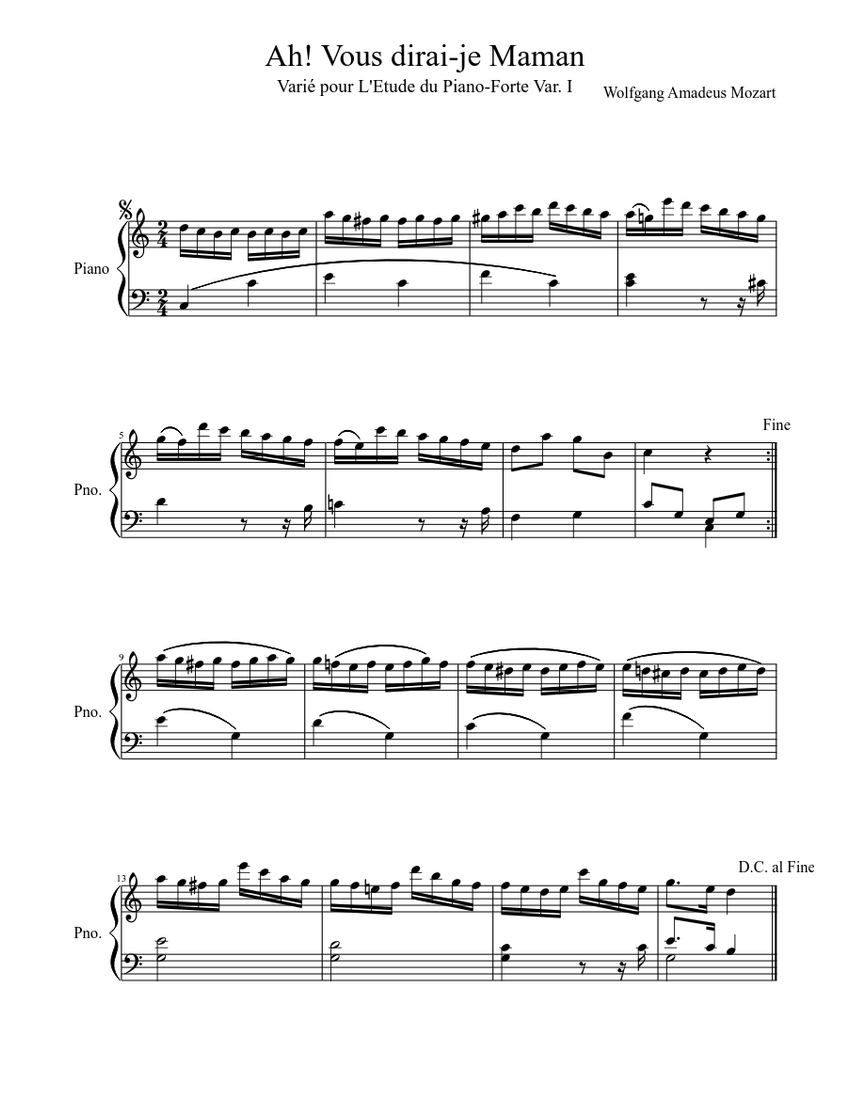 Ah! Vous dirai-je Maman Var. I Sheet music for Piano (Solo) | Musescore.com