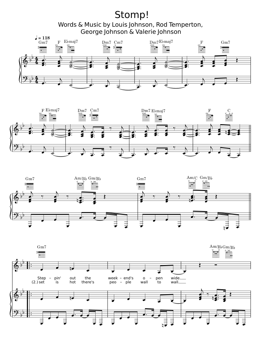Stomp! - The Brothers Johnson Sheet Music with Chords for Piano ...