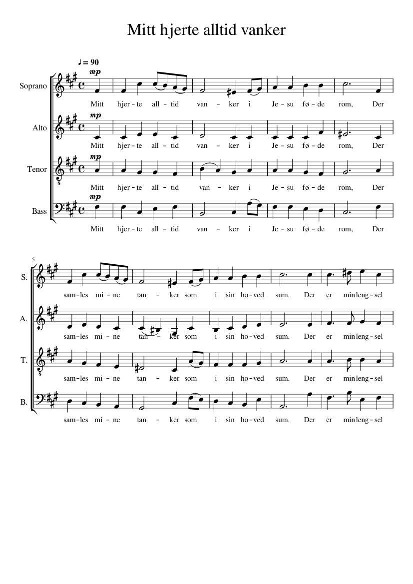 Mitt hjerte alltid vanker Sheet music for Soprano, Alto, Tenor, Bass voice (SATB) | Musescore.com
