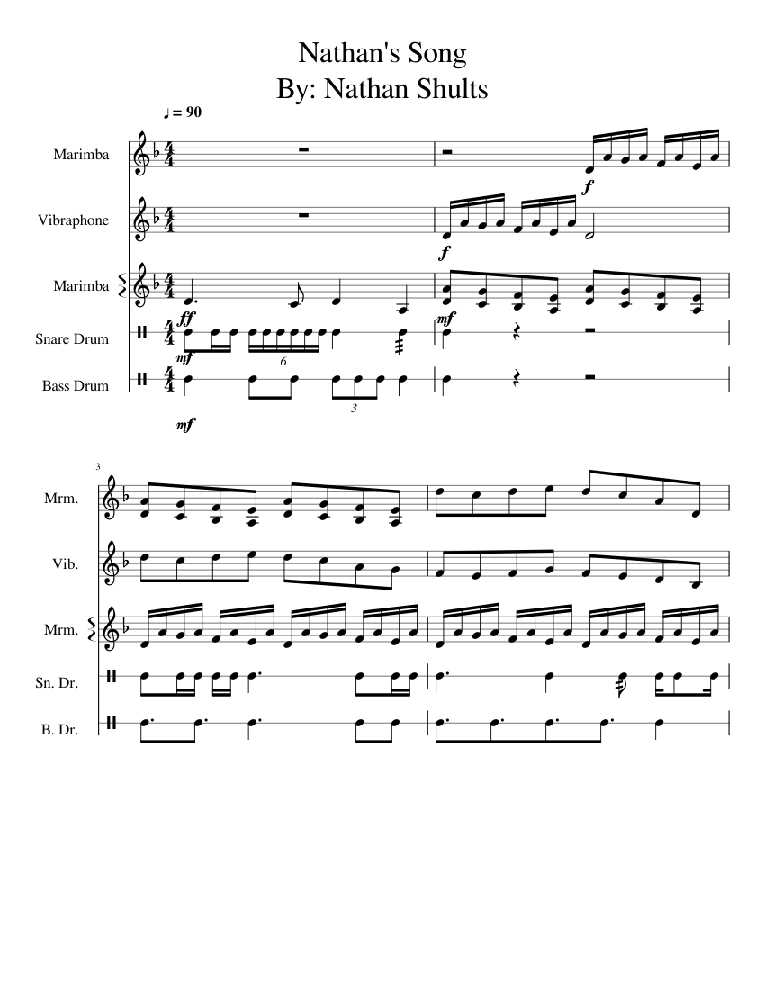 Nathan's Song Sheet music for Vibraphone, Snare drum, Bass drum ...