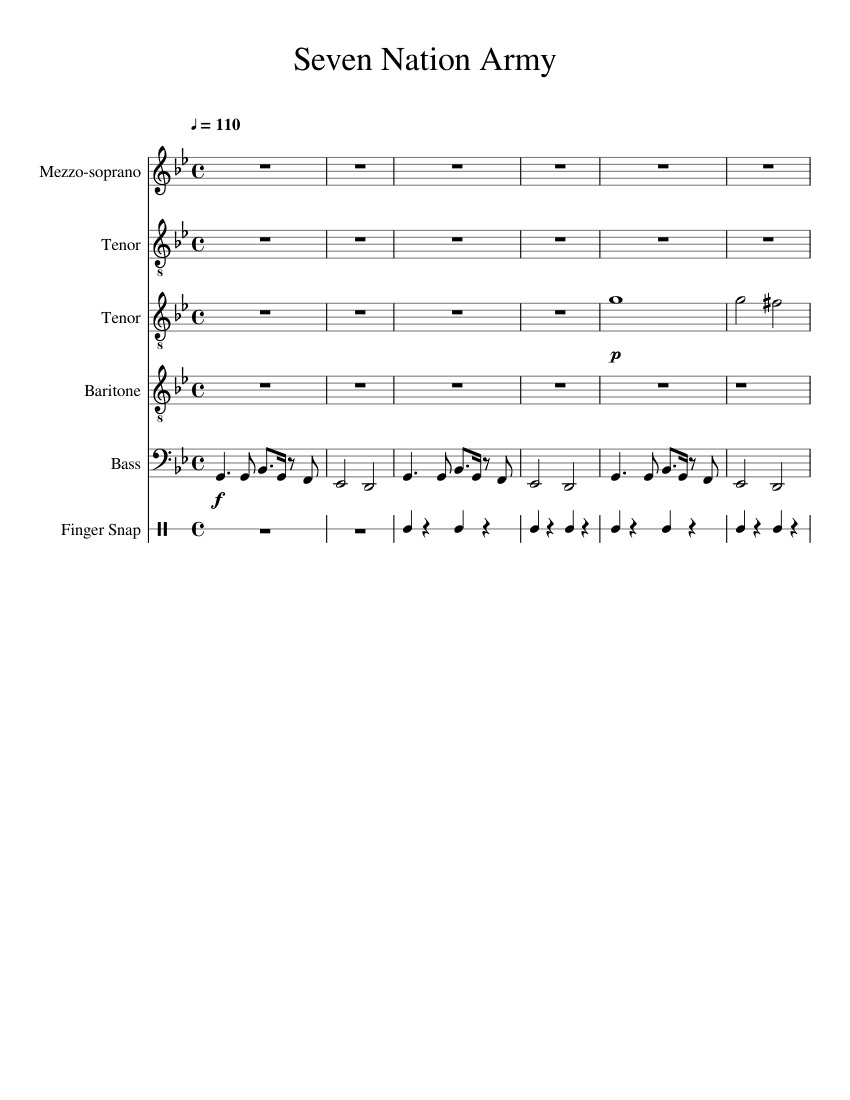 Seven Nation Army Sheet music for Tenor, Bass, Baritone, Mezzo Soprano ...