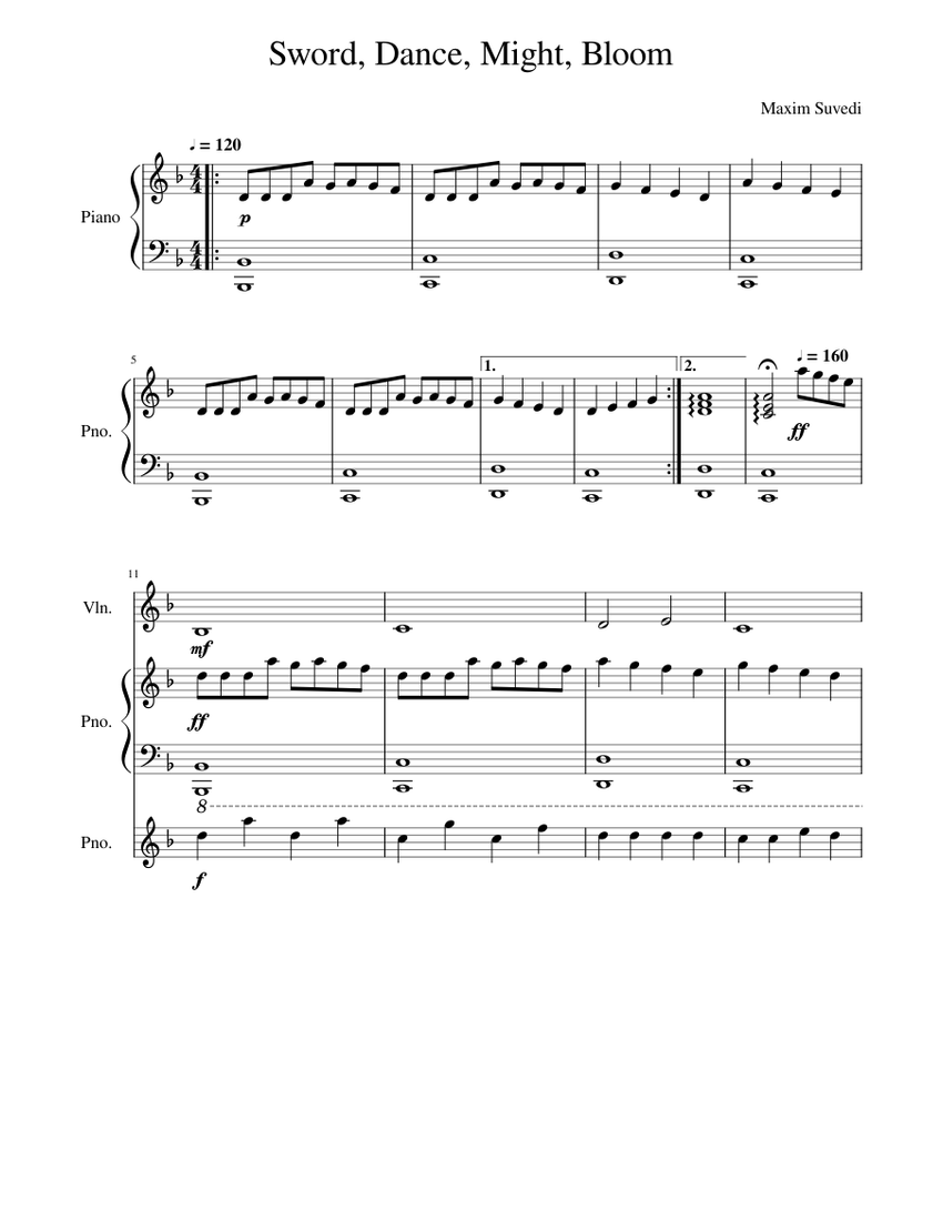 Sword, Dance, Might, Bloom. Sheet music for Piano, Baritone, Violin ...
