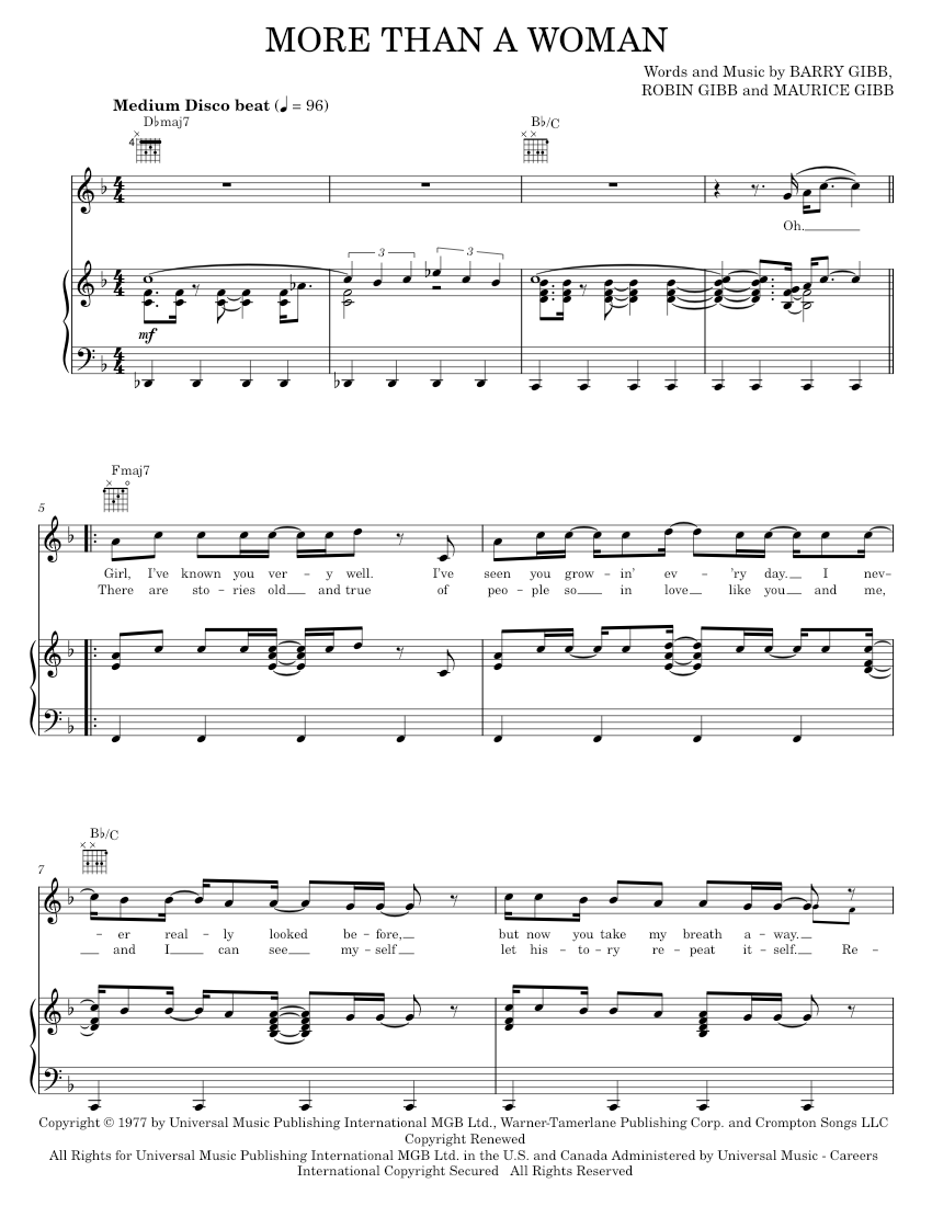 Play Official version of More than a woman Sheet Music by Bee Gees for ...