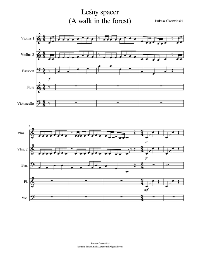 Leśny spacer | A walk in the forest Sheet music for Flute, Bassoon ...