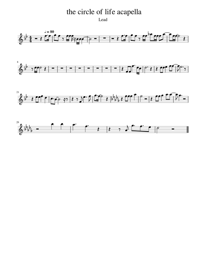 circle_of_life_lead Sheet music for Piano (Solo) Easy | Musescore.com