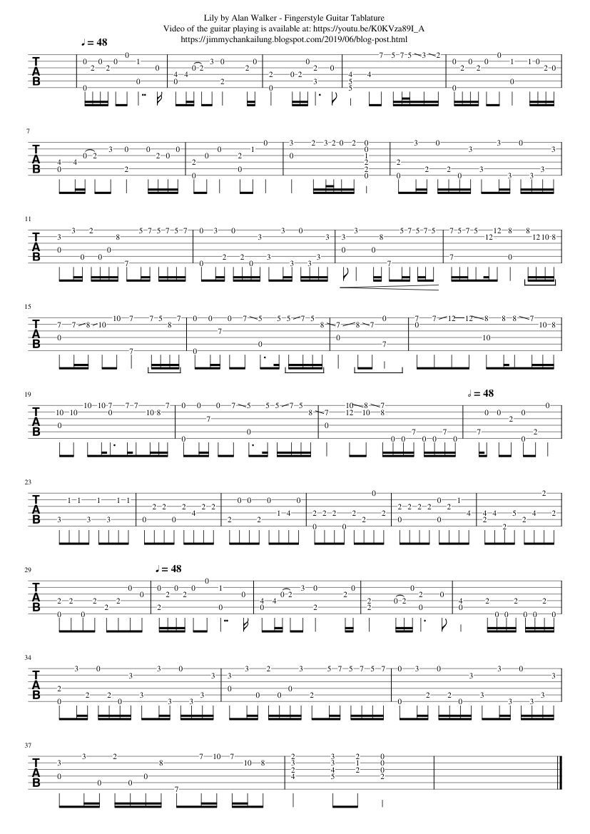 Lily by Alan Walker Fingerstyle Guitar Sheet Music for Guitar (Solo ...