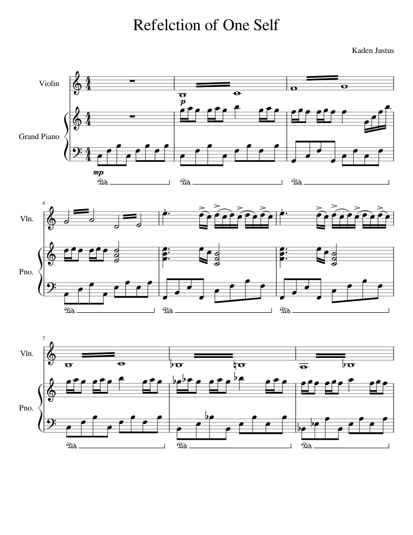 Refelction of One Self Sheet music for Piano, Violin (Mixed Duet ...