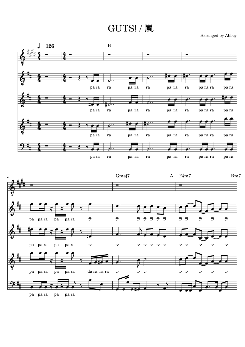 GUTS! – 嵐(Acapella) Sheet Music with Chords for Piano (A Capella ...