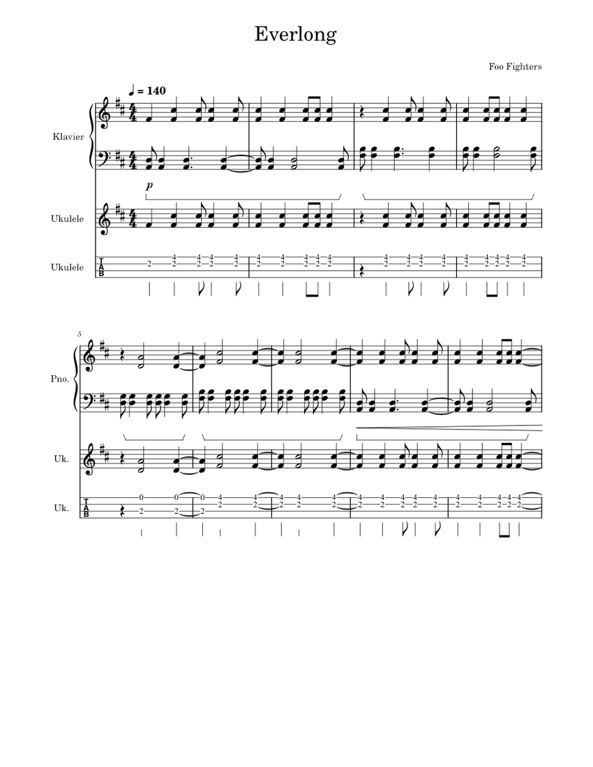 Everlong – Foo Fighters Everlong - Foo Fighters Sheet music for Piano ...