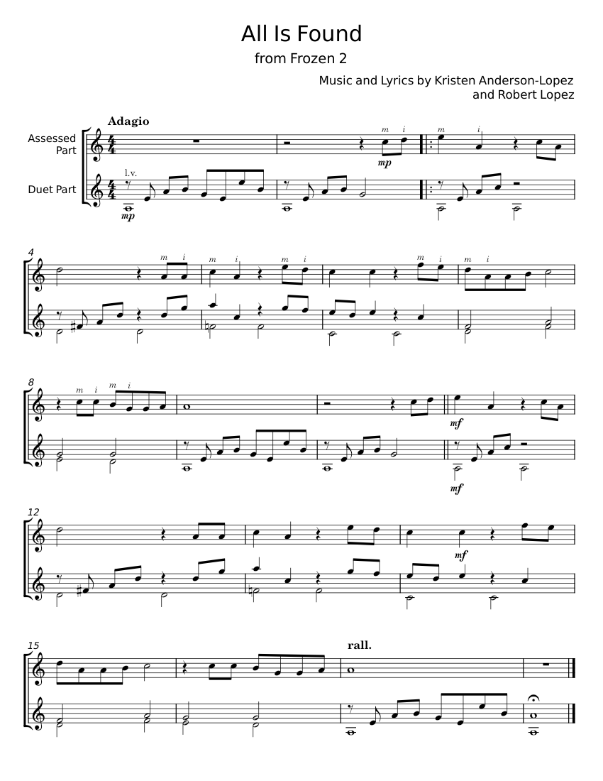 All is Found - Kristen Anderson-Lopez & Robert Lopez Sheet music for ...