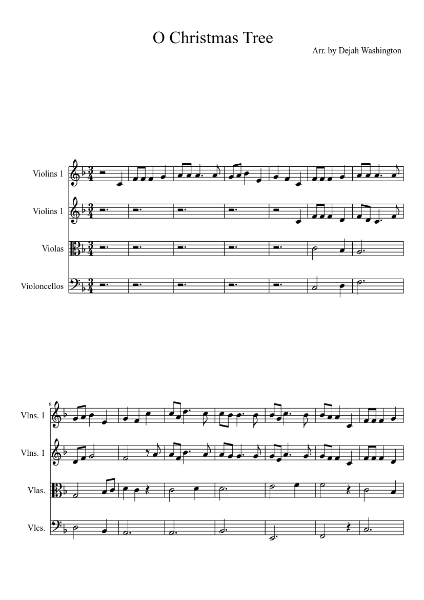 O Christmas Tree Sheet music for Strings group (Mixed Quartet ...