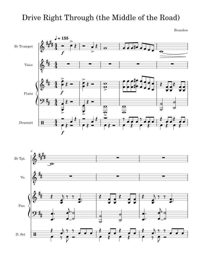 Drive Right Through (the Middle of the Road) Sheet music for Piano ...