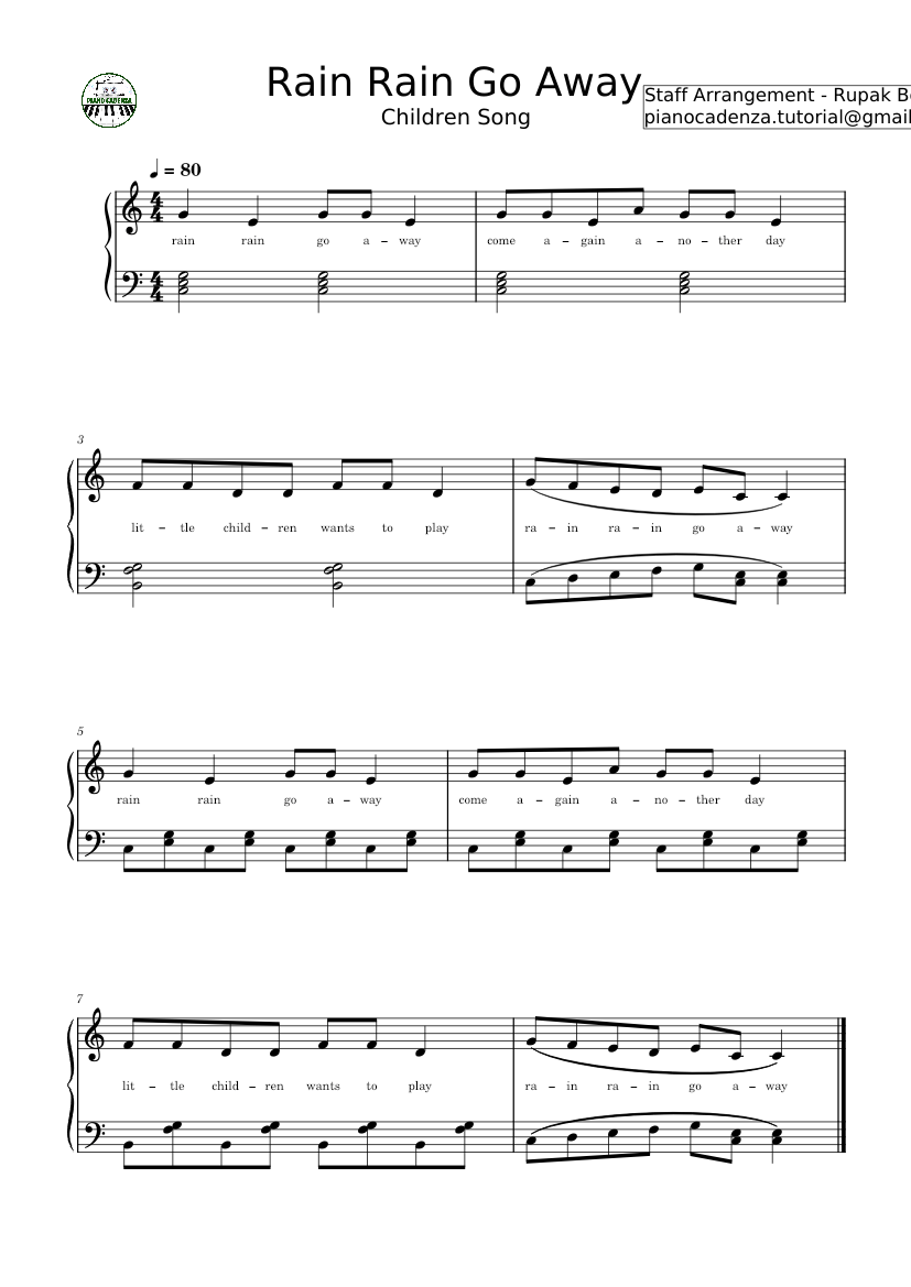Rain Rain Go Away - Rupak Borah Sheet music for Piano (Solo) Easy ...