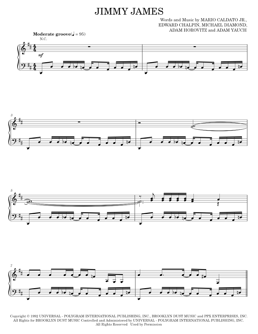 Play Official version of Jimmy james sheet music by Beastie Boys for ...