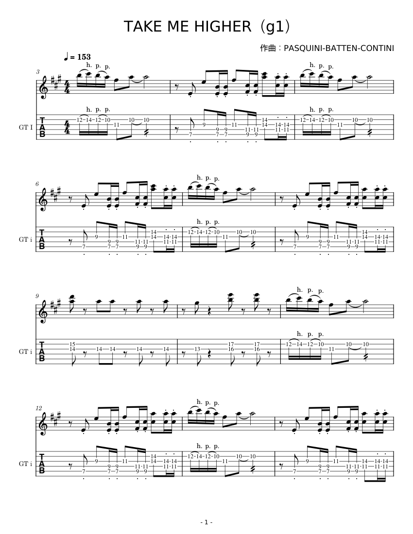 Take Me Higher - V6 Sheet Music and Tab with Chords for Guitar (Mixed Duet) | MuseScore.com