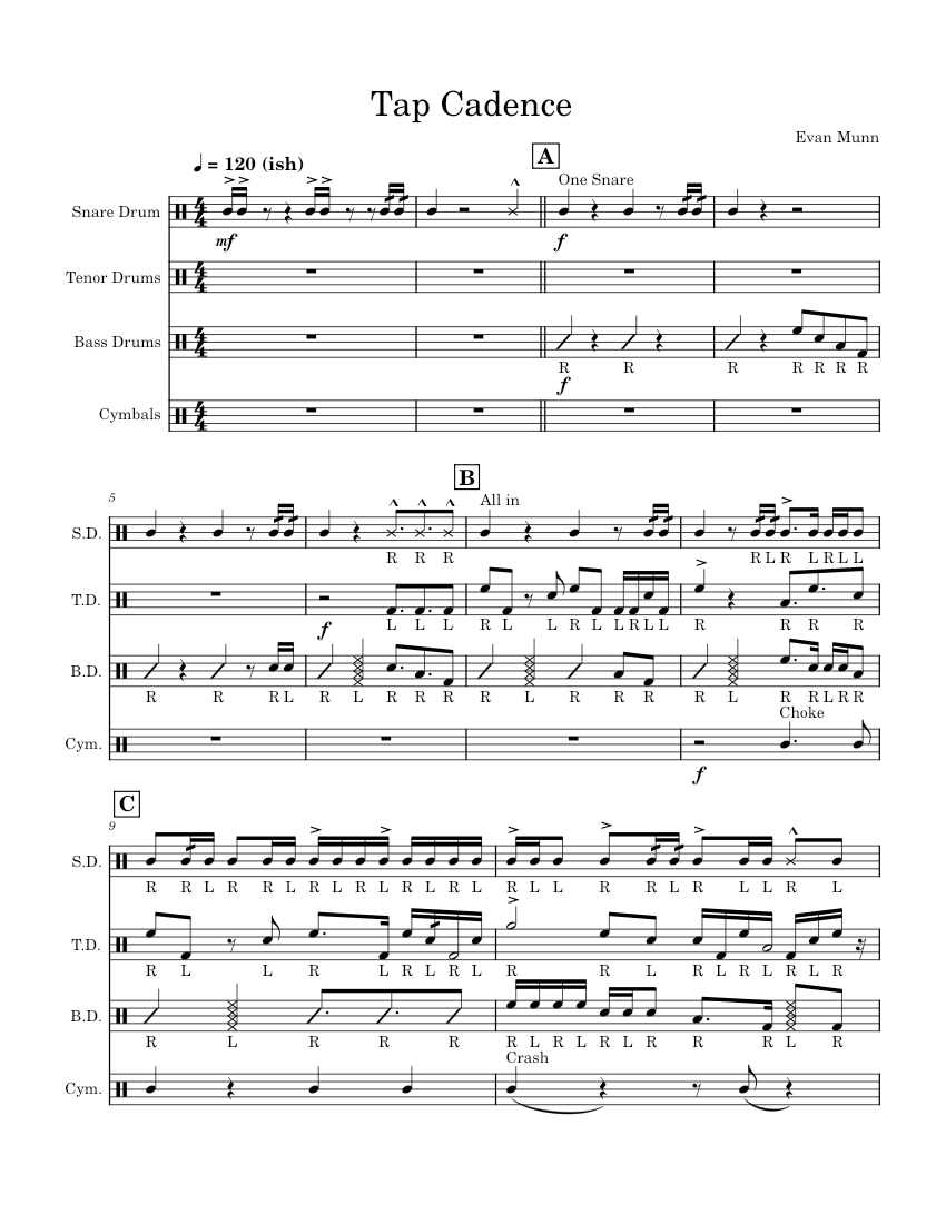Tap Cadence Sheet music for Tuba, Synthesizer, Trumpet other (Marching ...