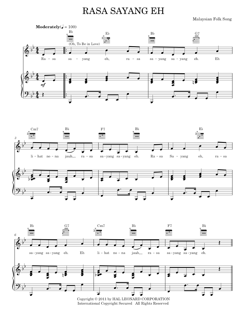 Play Official version of Rasa Sayang Eh (Oh, To Be In Love) Sheet Music ...