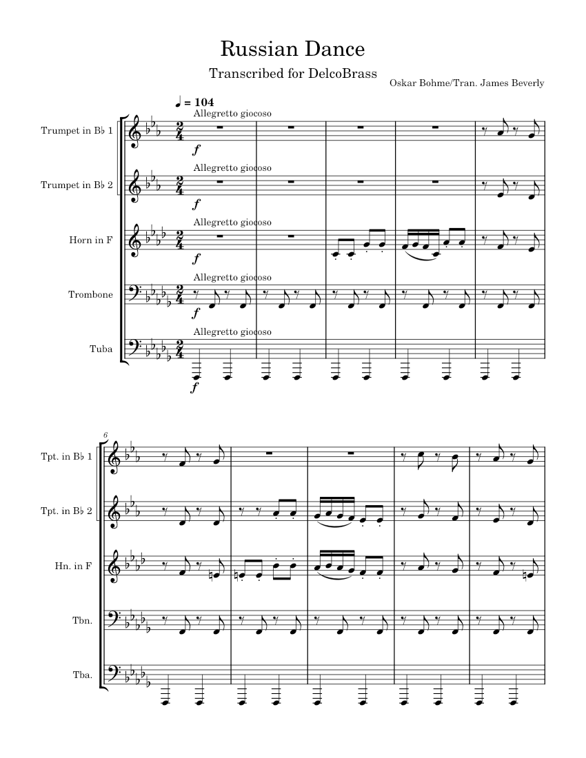 Russian Dance Sheet music for Trombone, Tuba, French horn, Trumpet ...
