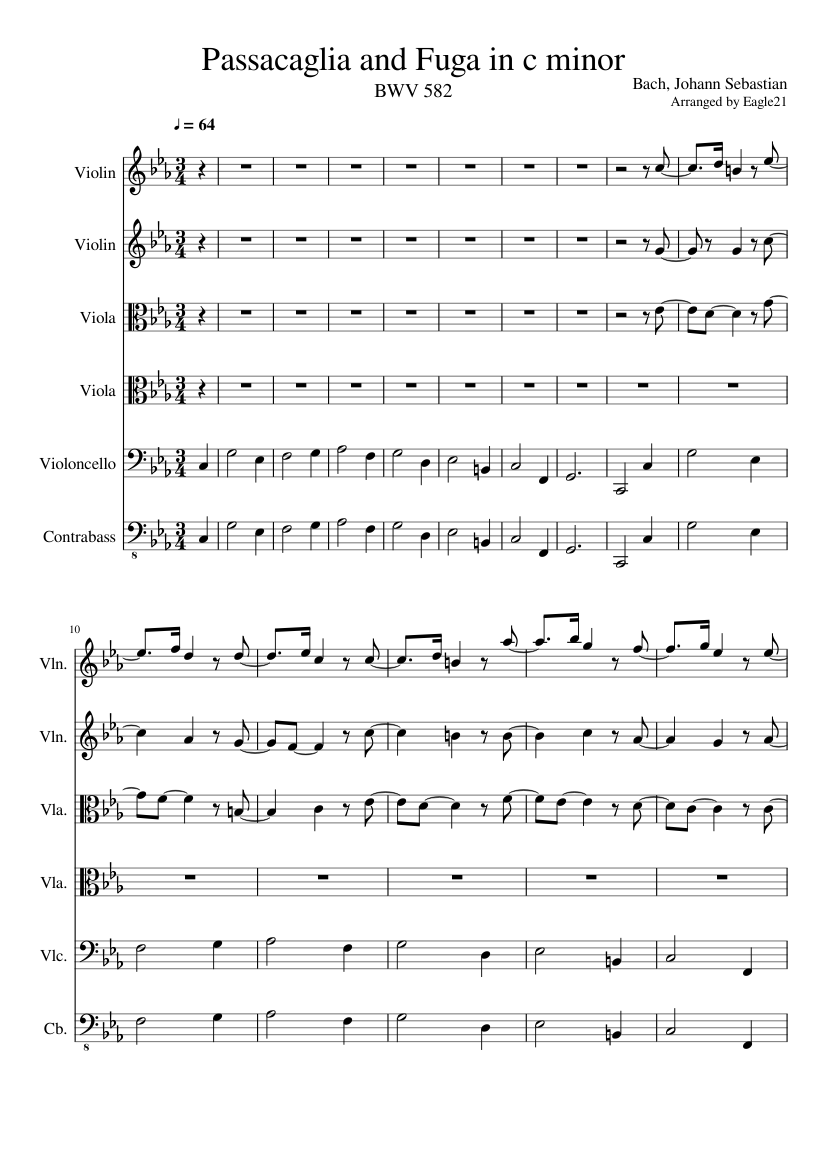 Bach - Passacaglia and Fuga in c minor BWV 582 Sheet Music for ...