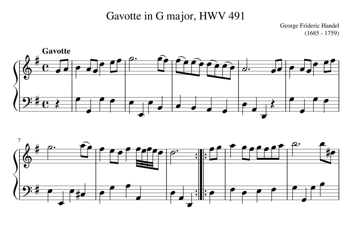 (1685 - 1759) George Frideric Handel - Gavotte in G major, HWV 491 ...