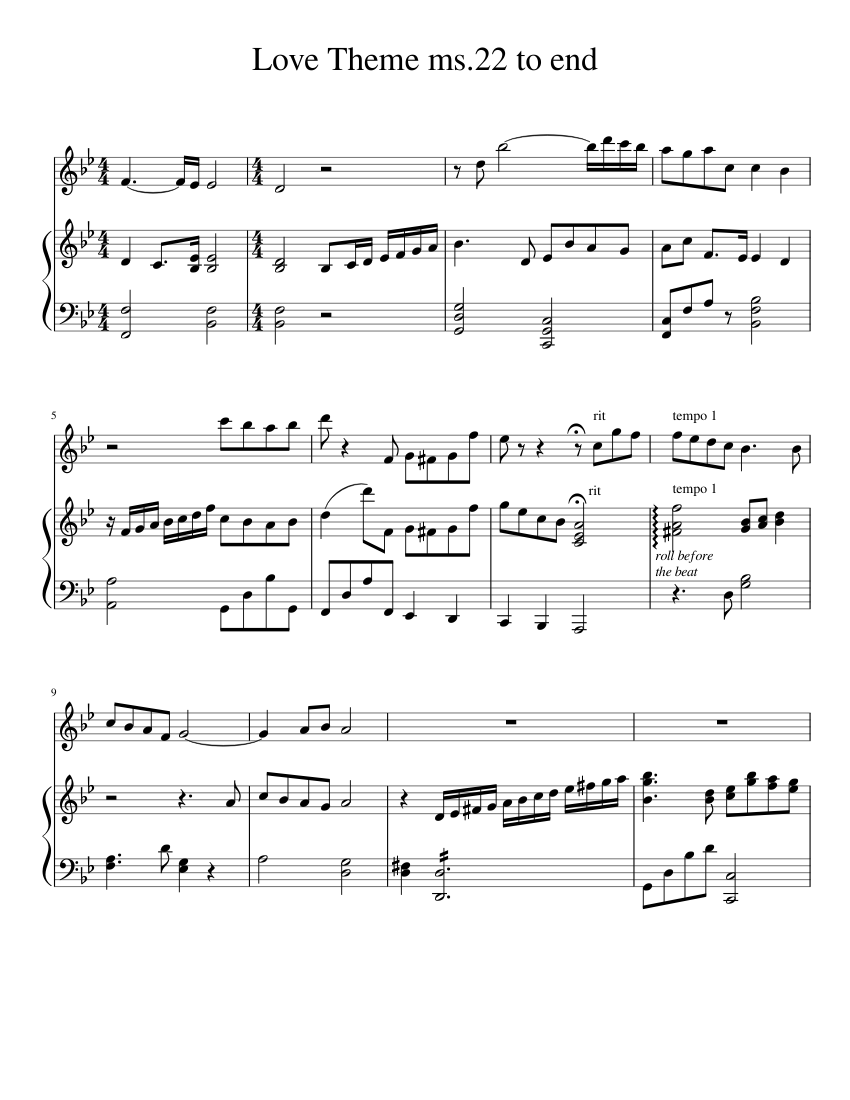 Love Theme ms.22 to end Sheet music for Piano, Vocals (Piano-Voice ...